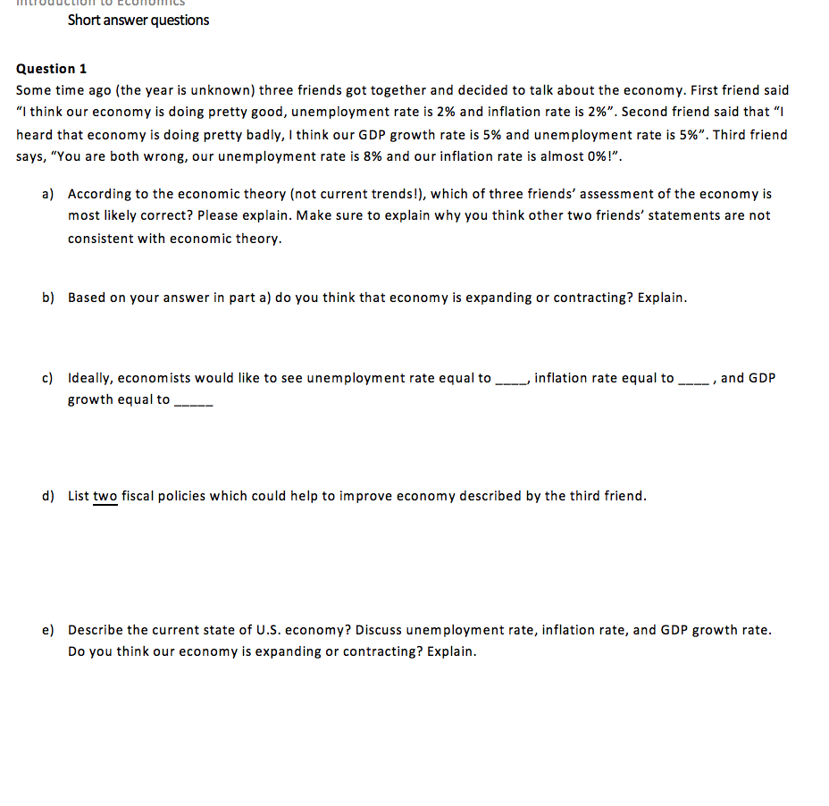 Solved Economic Exam make sure to explain well your | Chegg.com