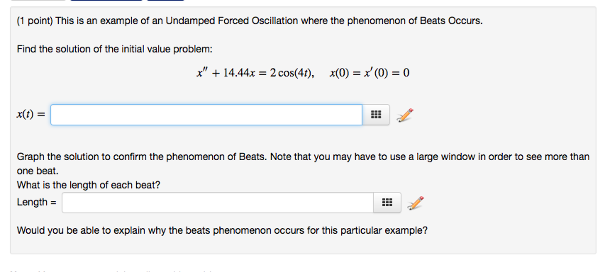 Solved This is an example of an Undamped Forced Oscillation | Chegg.com