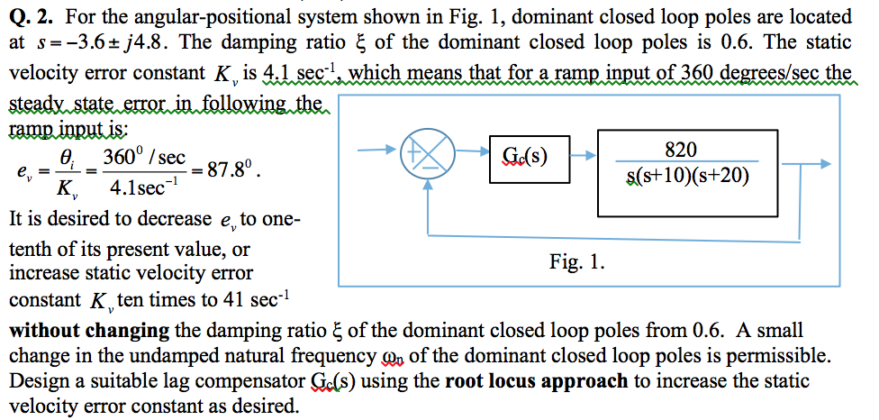 Solved For the angular-positional system shown in Fig. 1, | Chegg.com