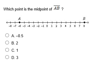Solved Which point is the midpoint of AB? A. -0.5 B. 2 C. | Chegg.com