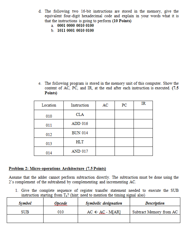 Solved The following two 16-bit instructions are stored in | Chegg.com