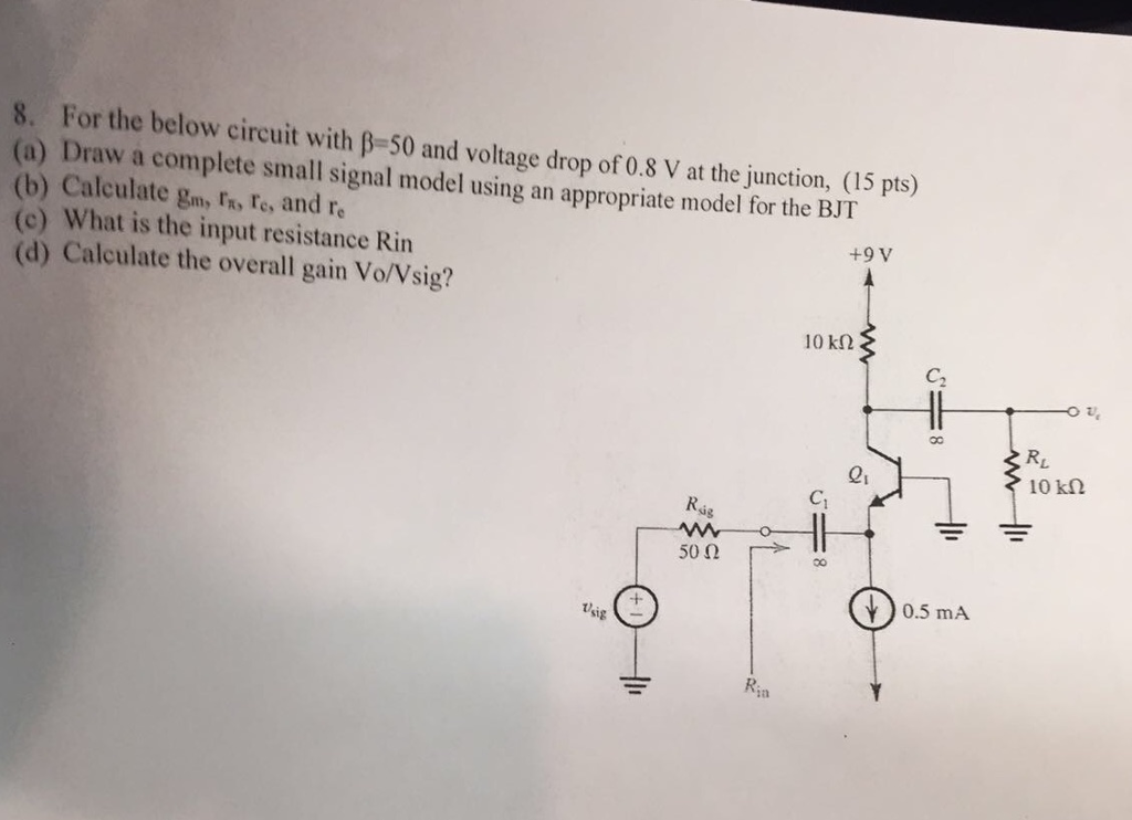 Solved For the below circuit with beta = 50 and voltage drop | Chegg.com