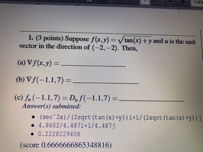 Solved Suppose f(x, y) = Squareroot tan(x) + y and u is the | Chegg.com