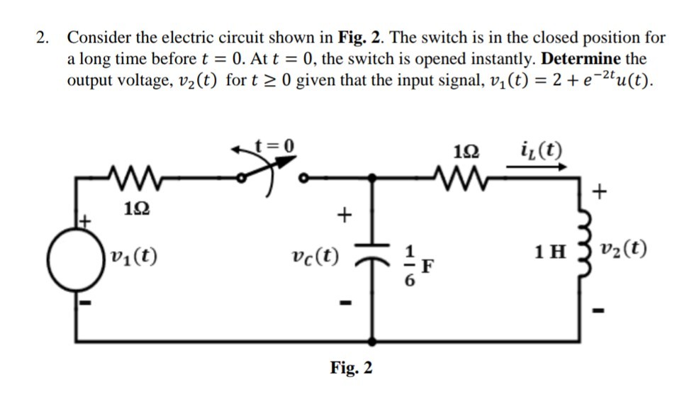 Solved 2. Consider the electric circuit shown in Fig. 2. The | Chegg.com