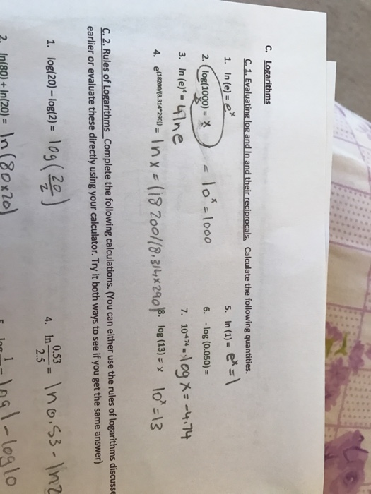 Solved Evaluating log and In and their reciprocals. | Chegg.com