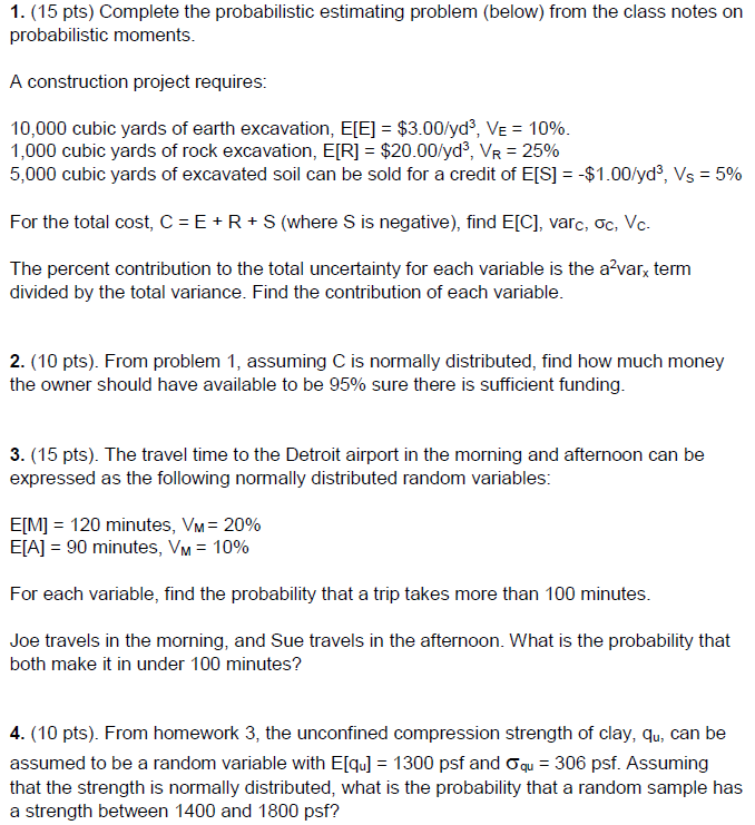 Solved Complete the probabilistic estimating problem (below) | Chegg.com