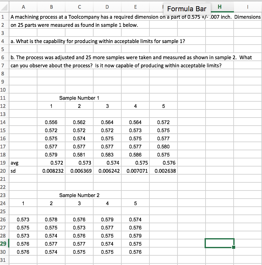 Solved Formula Bar H 1 A machining process at a Toolcompany | Chegg.com