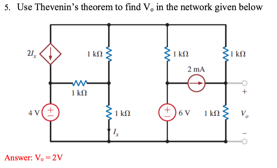 Solved Use Thevenin's theorem to find V0 in the network | Chegg.com