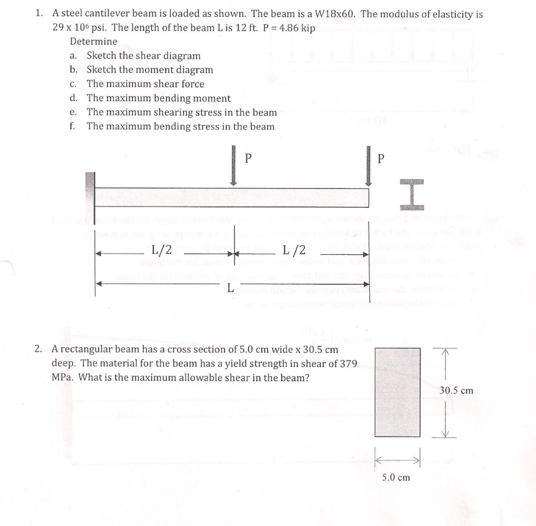 Solved 1. A steel cantilever beam is loaded as shown. The | Chegg.com