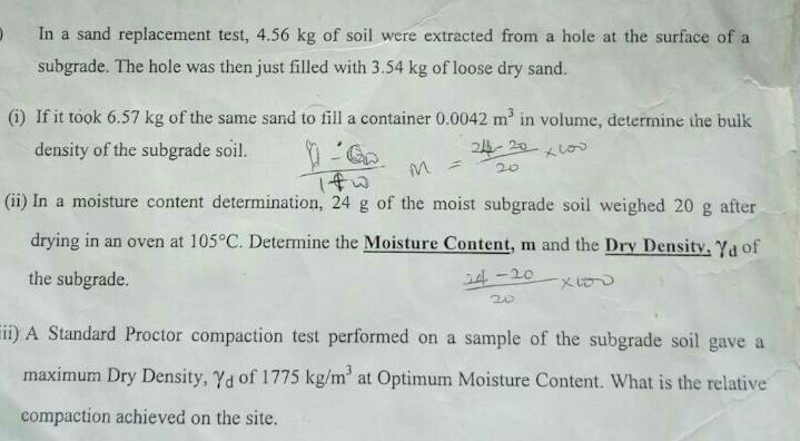 Solved In a sand replacement test, 4.56 kg of soil were | Chegg.com