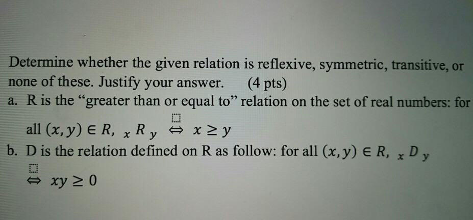 Solved Determine Whether The Given Relation Is Reflexive