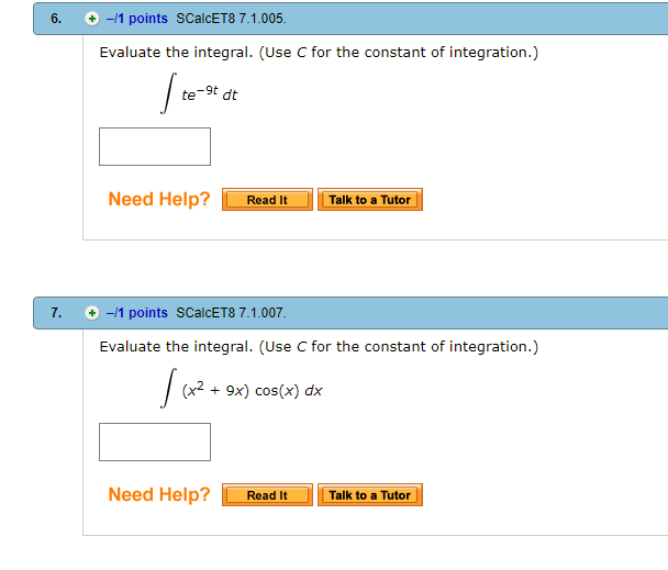 Solved 6. + -11 points SCalcET8 7.1.005 Evaluate the | Chegg.com Solved 6. + -11 points SCalcET8 7.1.005 Evaluate the | Chegg.com