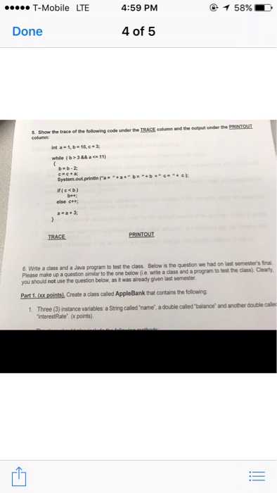 Solved Show the trace of the following code under the TRACE | Chegg.com