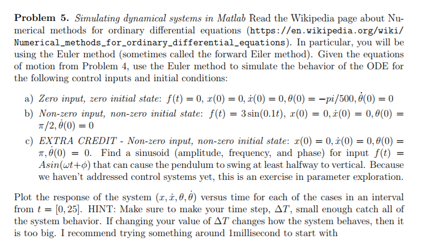 Solved Problem 5 Simulating Dynamical Systems In Matlab