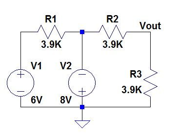 Solved R2 Vout R1 3.9K V1 V2 3.9K 1 3.9K 6V 8V | Chegg.com