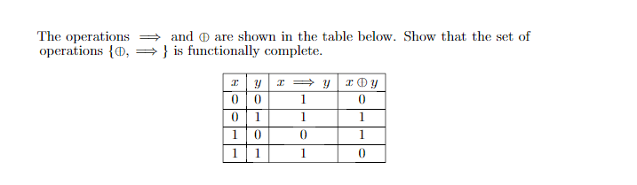 Solved The operations rightarrow and are shown in the table | Chegg.com