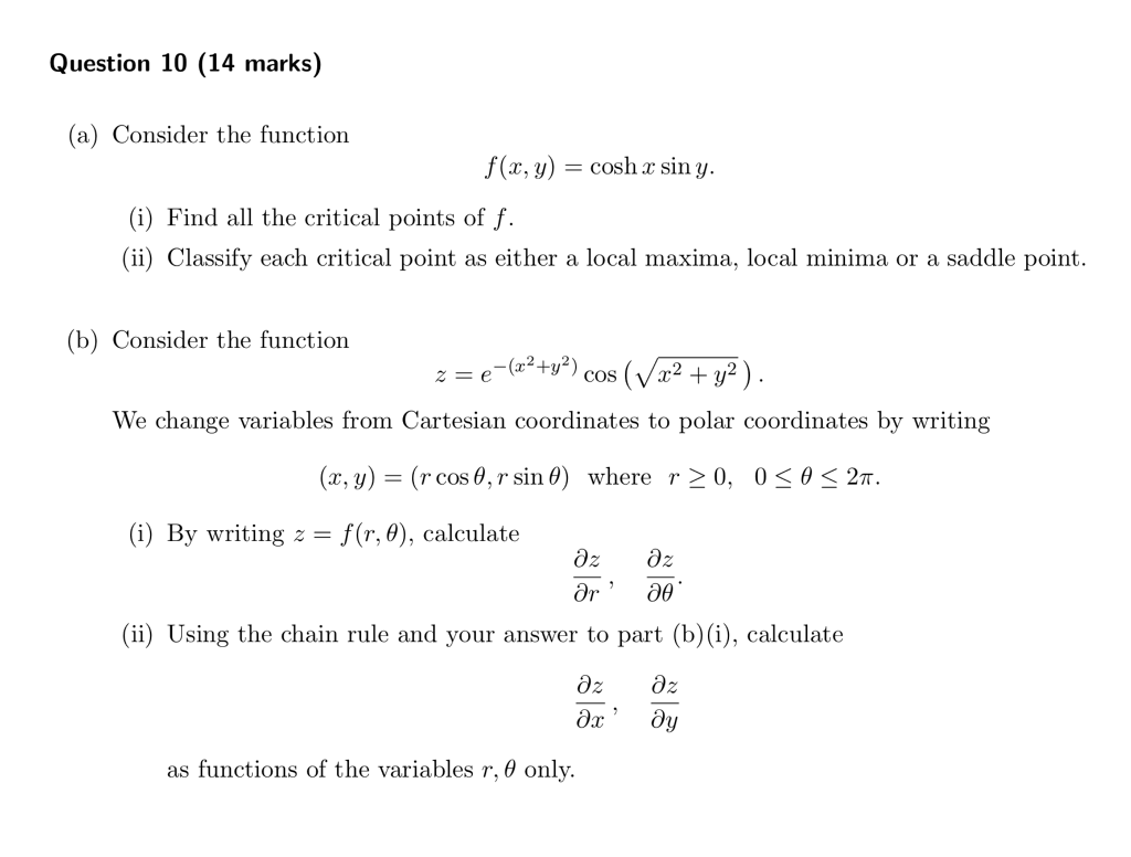 Solved Question 10 (14 marks) (a) Consider the function f(x, | Chegg.com