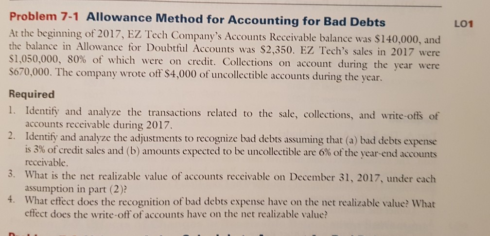 Solved Problem 7-1 Allowance Method for Accounting for Bad | Chegg.com