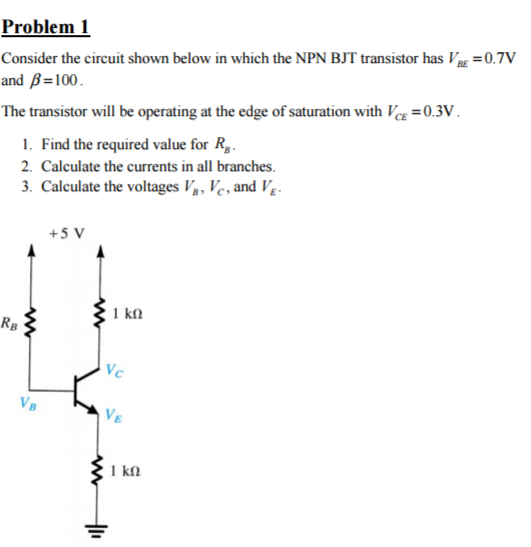 Solved Consider the circuit shown below in which the NPN BJT | Chegg.com