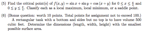 Solved Find the critical point (s) of f(x, y) = sin x + sin | Chegg.com