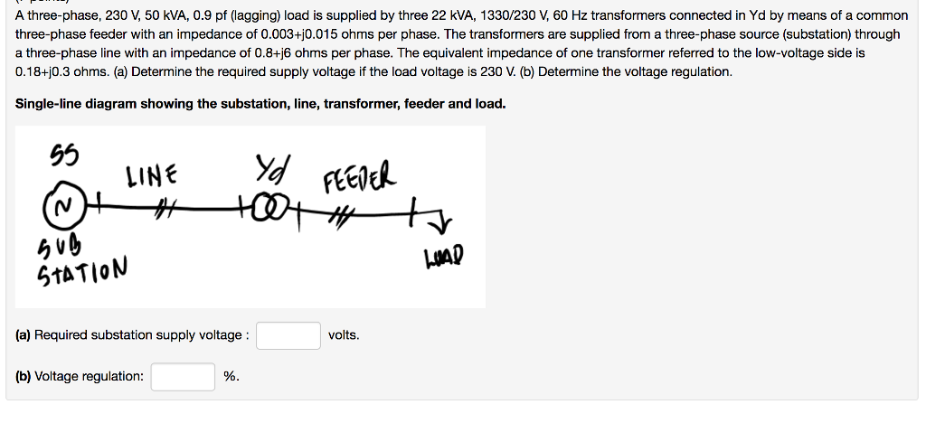Solved A three-phase, 230 V, 50 kVA, 0.9 pf (lagging) load | Chegg.com