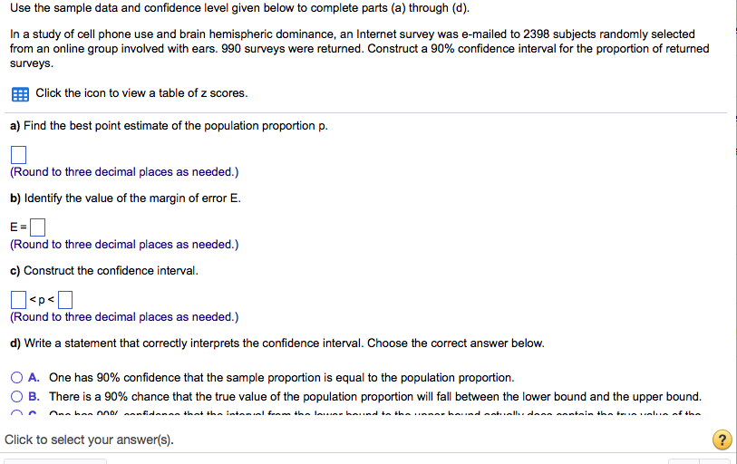 Solved Use the sample data and confidence level given below | Chegg.com