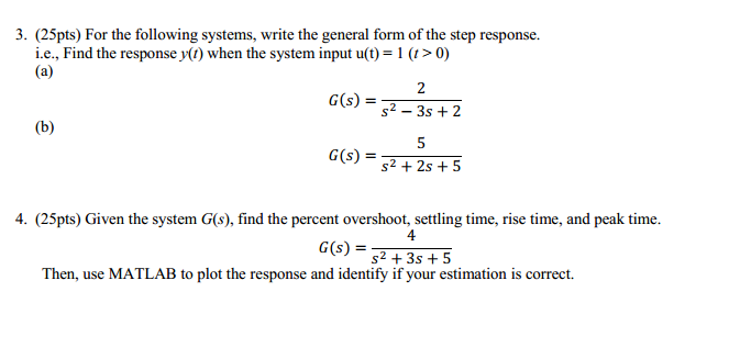 Solved 3. For the following systems, write the general form | Chegg.com