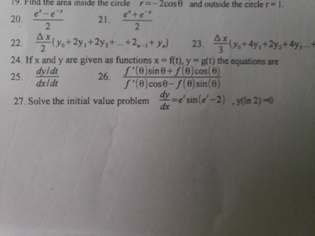 Solved 19. Find the area inside the circle r -2cos ? and | Chegg.com