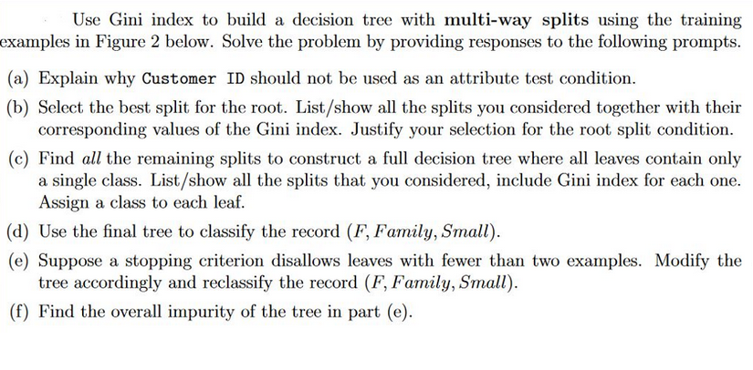 Use Gini index to build a decision tree with | Chegg.com