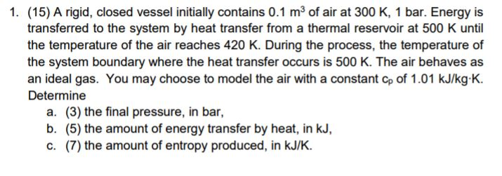 Solved (15) A rigid, closed vessel initially contains 0.1 m3 | Chegg.com