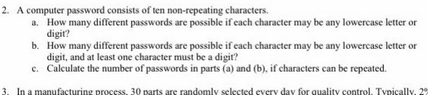 Solved 2. A computer password consists of ten non-repeating | Chegg.com