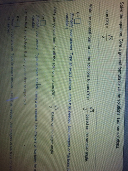 Solved Solve the equation. Give a general formula for all | Chegg.com