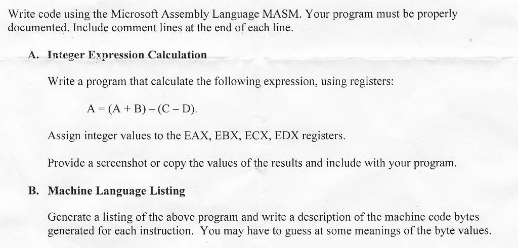 Solved Write Code Using The Microsoft Assembly Language 