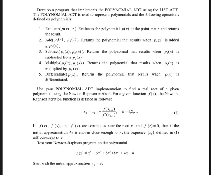 ments the POLYNOMIAL ADT using the LIST ADT The | Chegg.com