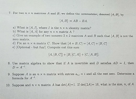 Solved 7. For two n x r matrices A and B, we define the | Chegg.com
