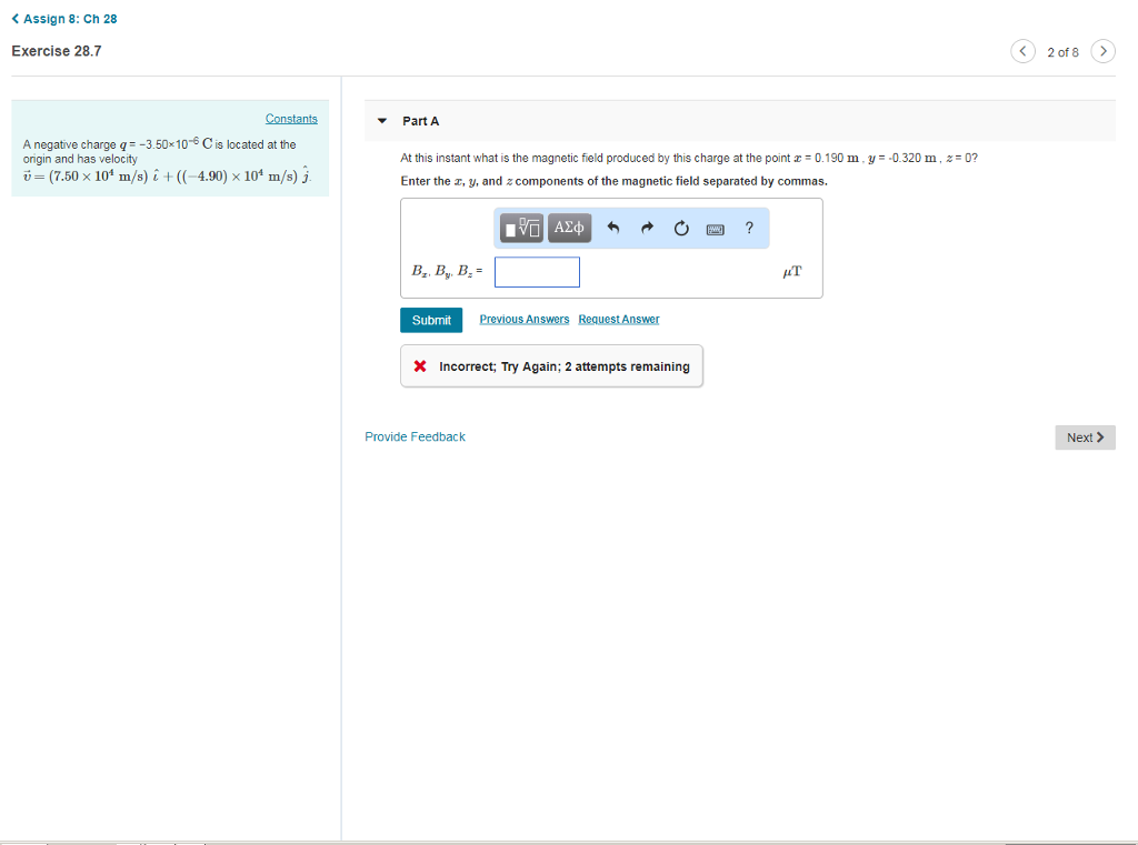 Solved Exercise 28.5 1 of 8 Constants Correct A -4.60 C | Chegg.com