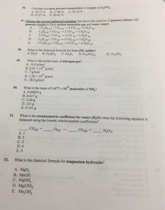 Solved 46 Calculate the mass percent composition of oxygen | Chegg.com