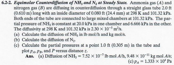 Solved Ammonia gas (A) and nitrogen gas (B) are diffusing in | Chegg.com