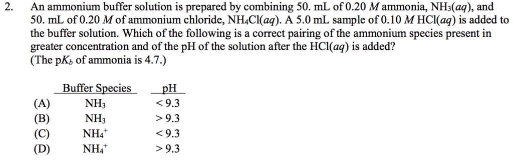 Solved An ammonium buffer solution is prepared by combining | Chegg.com