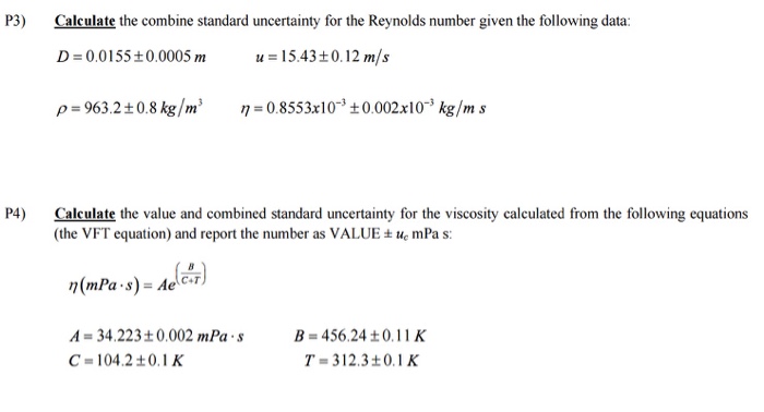 Solved Calculate the combine standard uncertainty for the | Chegg.com