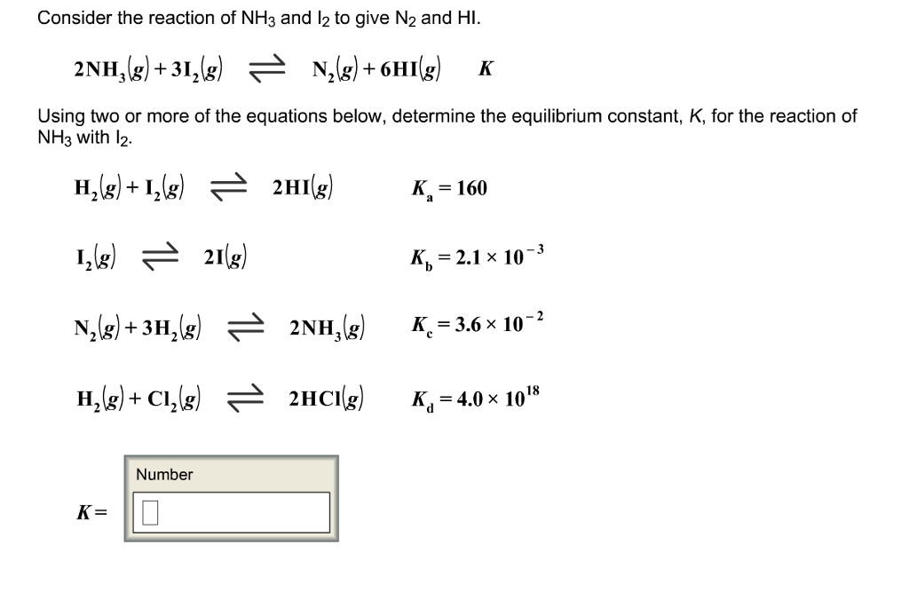 Solved Consider the reaction of NH3 and 12 to give N2 and | Chegg.com