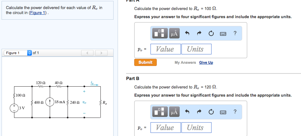 Solved Calculate the power delivered for each value of Ro in | Chegg.com