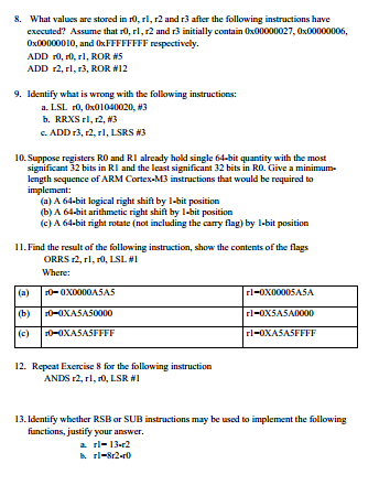 Solved 8. What values are stored in r0, rl, r2 and r3 after | Chegg.com