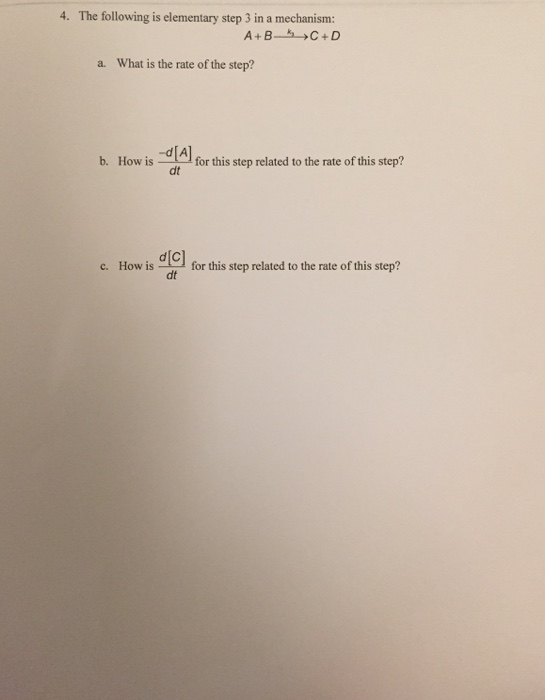 Solved The following is elementary step 3 in a mechanism: | Chegg.com