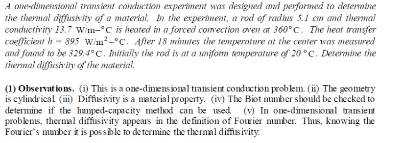 Solved A one-dimensional transient conduction experiment was | Chegg.com