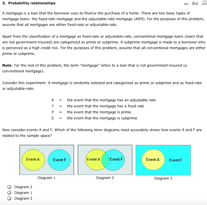 Solved Aa Aa E 3. Probability relationships A mortgage is a | Chegg.com