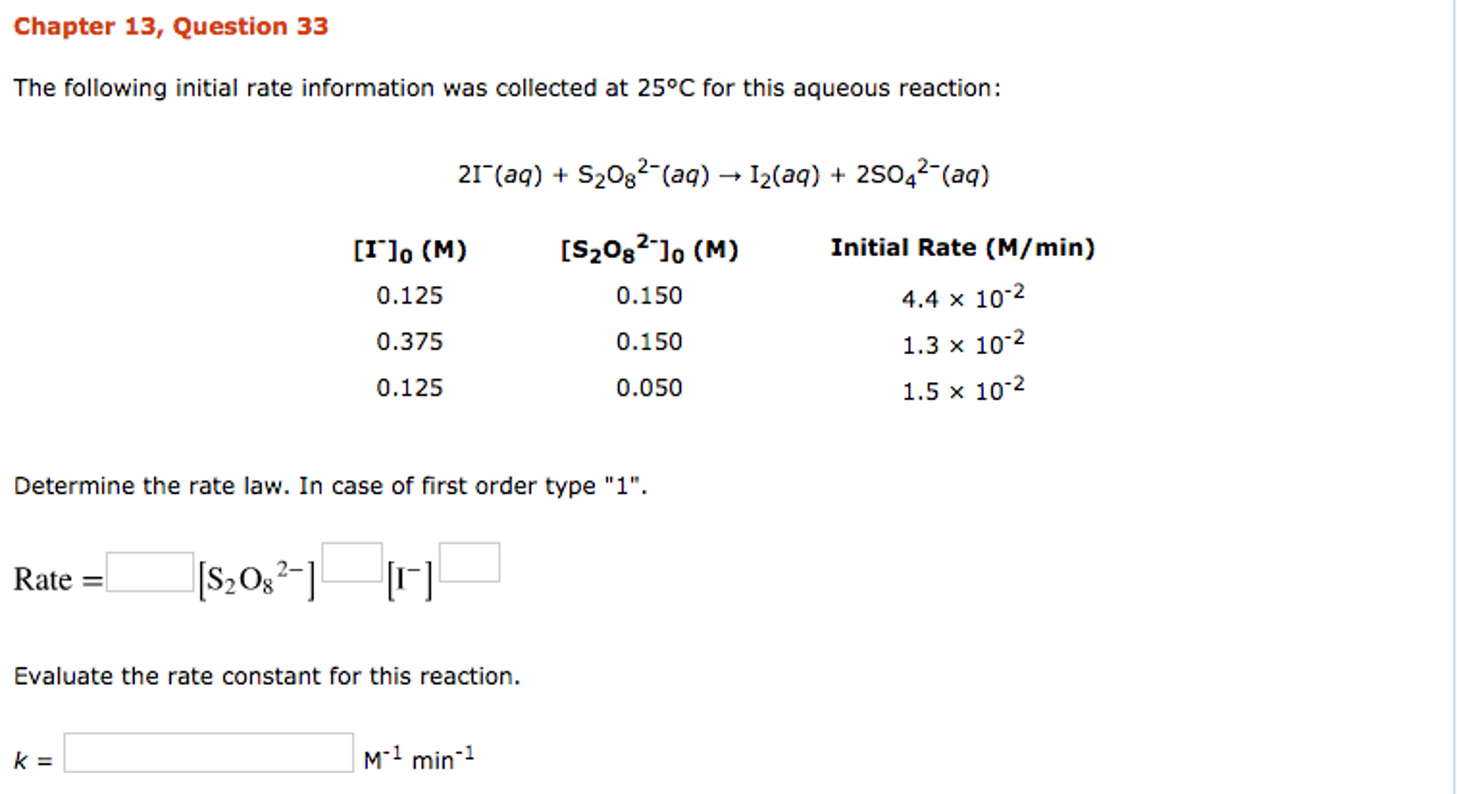 Solved The following initial rate information was collected | Chegg.com