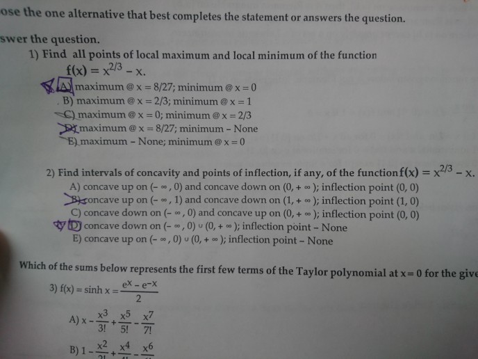 Solved Finding local max/min and inflection points, answers | Chegg.com