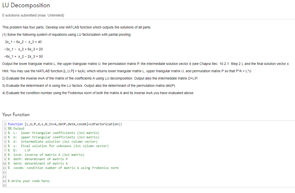 Solved LU Decomposition 0 solutions submitted (max: | Chegg.com