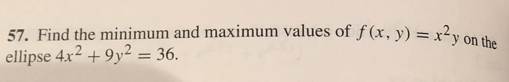 Solved 57. Find the minimum and maximum values of f(x, y) = | Chegg.com